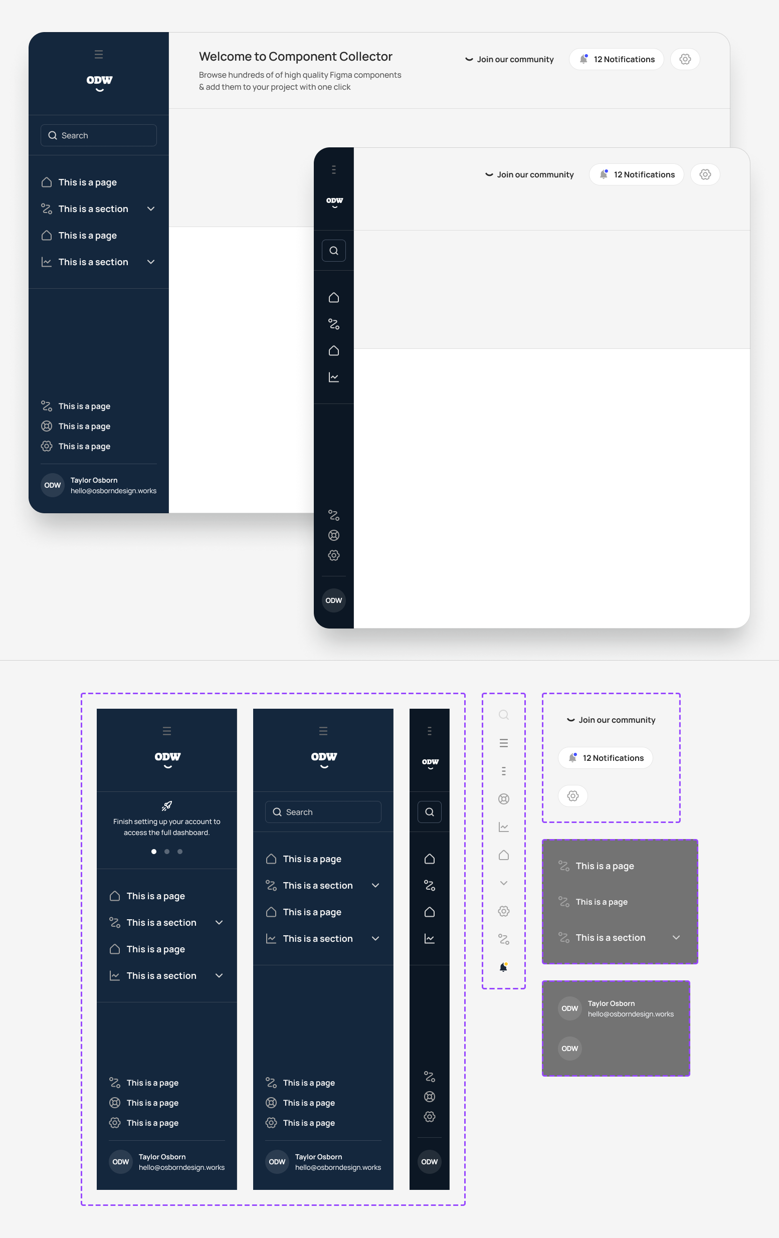 Figma Dashboard Sidebar Navigation, UI Component | Component Collector Design System